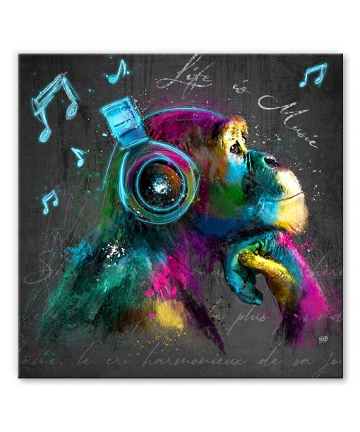 Tableau déco Singe casque musique Pop Art Multicolor - Tableau Deco