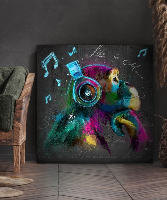 Tableau déco Singe casque musique Pop Art Multicolor - Tableau Deco