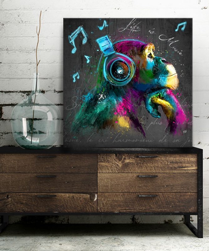 Tableau déco Singe casque musique Pop Art Multicolor - Tableau Deco