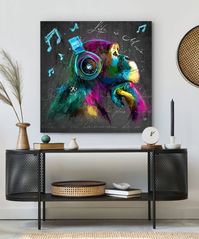 Tableau déco Singe casque musique Pop Art Multicolor - Tableau Deco