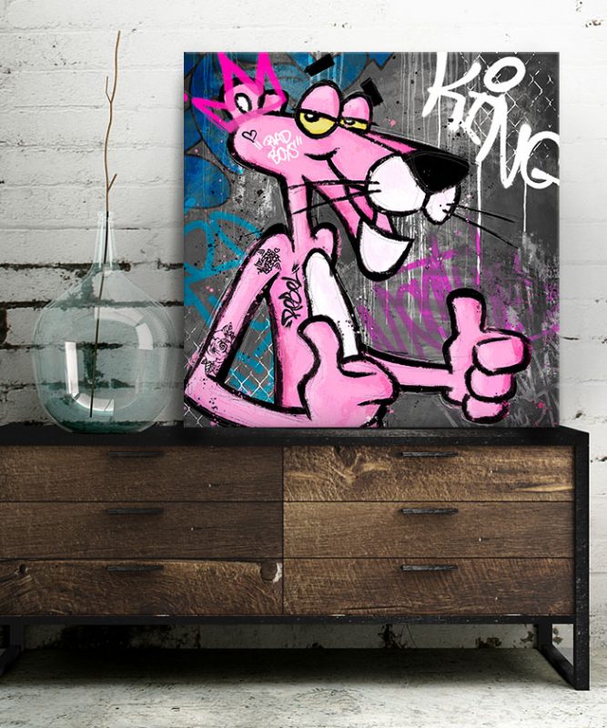 Tableau déco King Panthère Rose Street-art Graffiti - Tableau Deco
