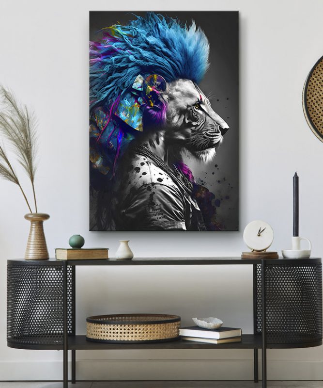 Tableau déco portrait lion punk rockeur - Tableau Deco