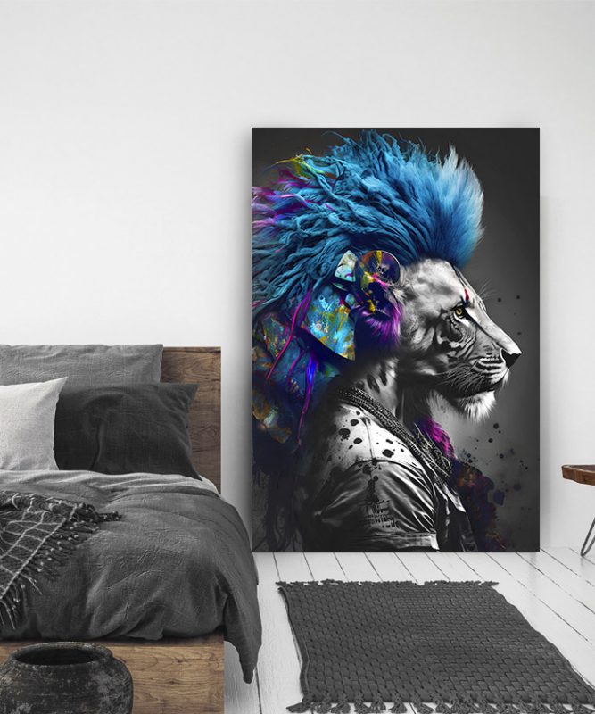 Tableau déco portrait lion punk rockeur - Tableau Deco