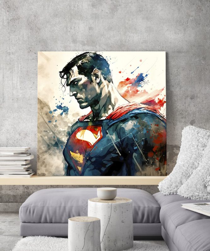 Tableau déco portrait Superman aquarelle pastel - Tableau Deco