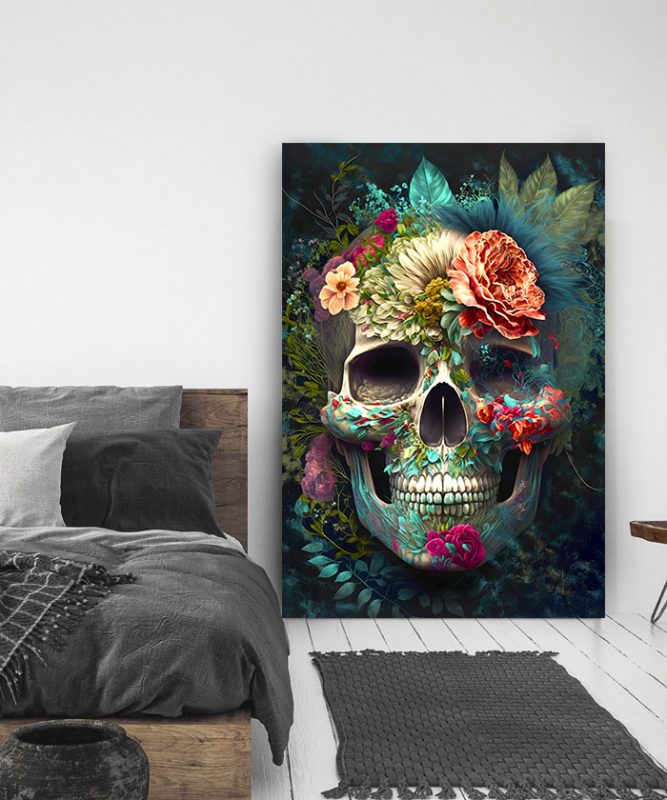 Tableau déco Crâne tête de mort floral - Tableau Deco