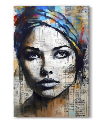 Tableau déco portrait femme peinture encre de chine moderne - Tableau Deco