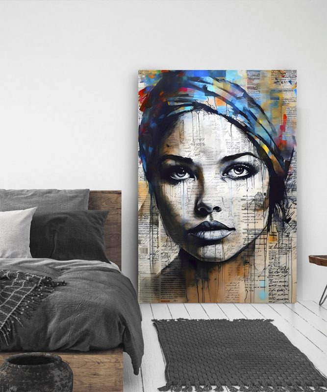 Tableau déco portrait femme peinture encre de chine moderne - Tableau Deco