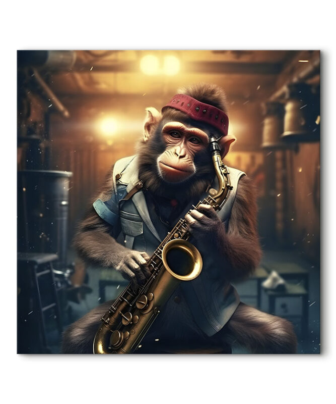 Tableau déco Singe saxophoniste musicien - Tableau Deco