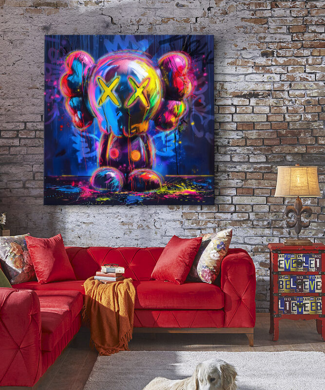 Tableau déco Kaws Pop Art Néon peinture - Tableau Deco