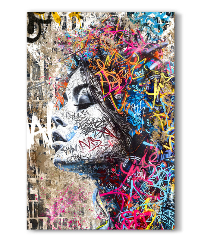 Tableau déco portrait femme gribouillage graffiti street art - Tableau Deco