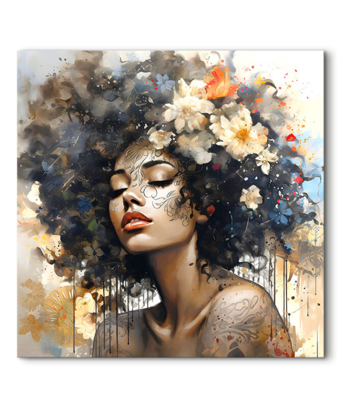 Tableau déco portrait femme pot pourri de fleurs peinture - Tableau Deco