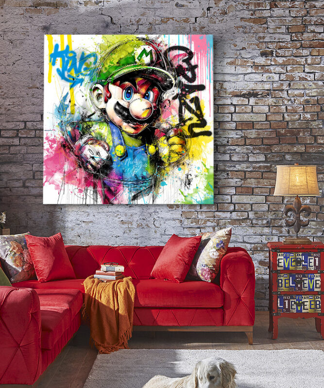 Tableau déco Mario Bros Nintendo pop art aquarelle graffiti - Tableau Deco