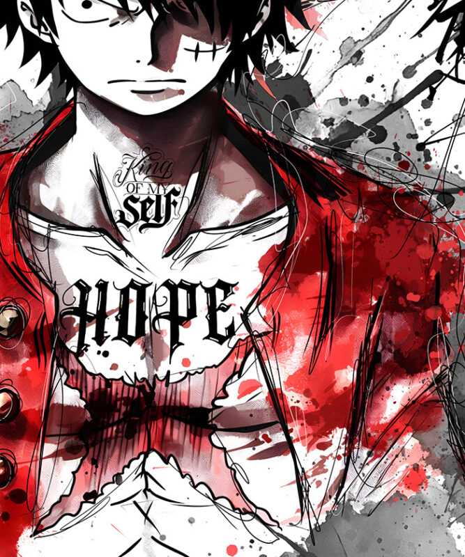 Tableau déco One Piece Luffy Manga Pop-art Encre chinoise - Tableau Deco