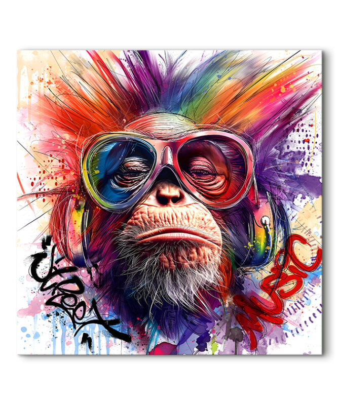 Tableau déco Singe casque musique Pop Art Multicolor - Tableau Deco