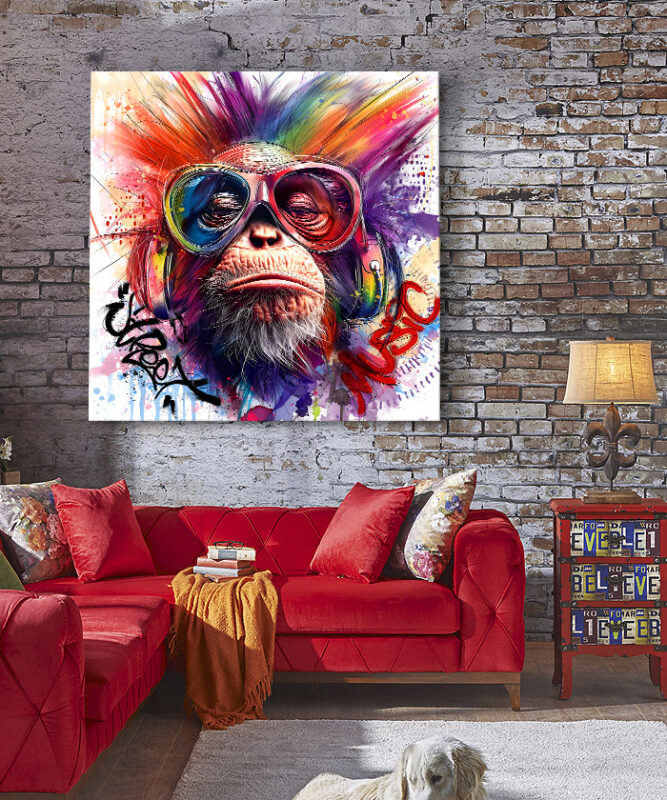Tableau déco Singe casque musique Pop Art Multicolor - Tableau Deco