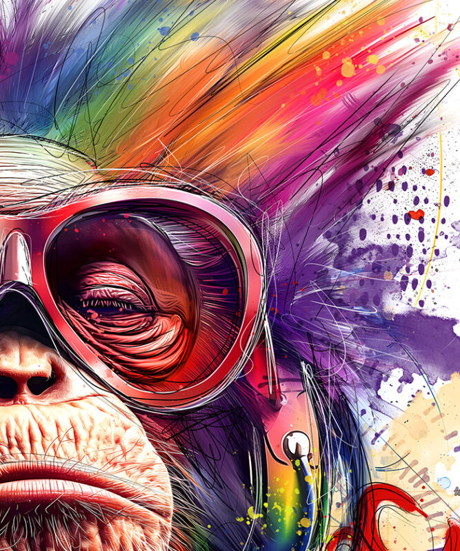 Tableau déco Singe casque musique Pop Art Multicolor - Tableau Deco