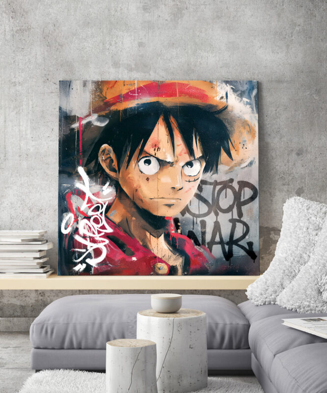 Tableau déco One Piece Luffy Mur street-art graffiti - Tableau Deco