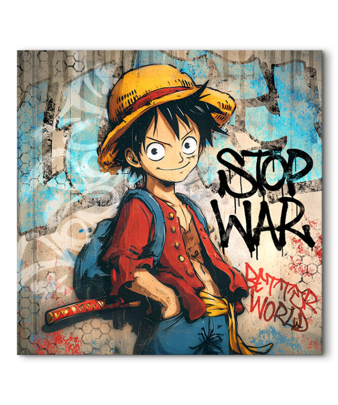 Tableau Luffy One Piece Mur street-art graffiti Stop War - Tableau Deco