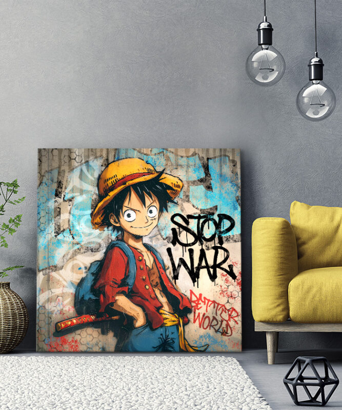 Tableau Luffy One Piece Mur street-art graffiti Stop War - Tableau Deco