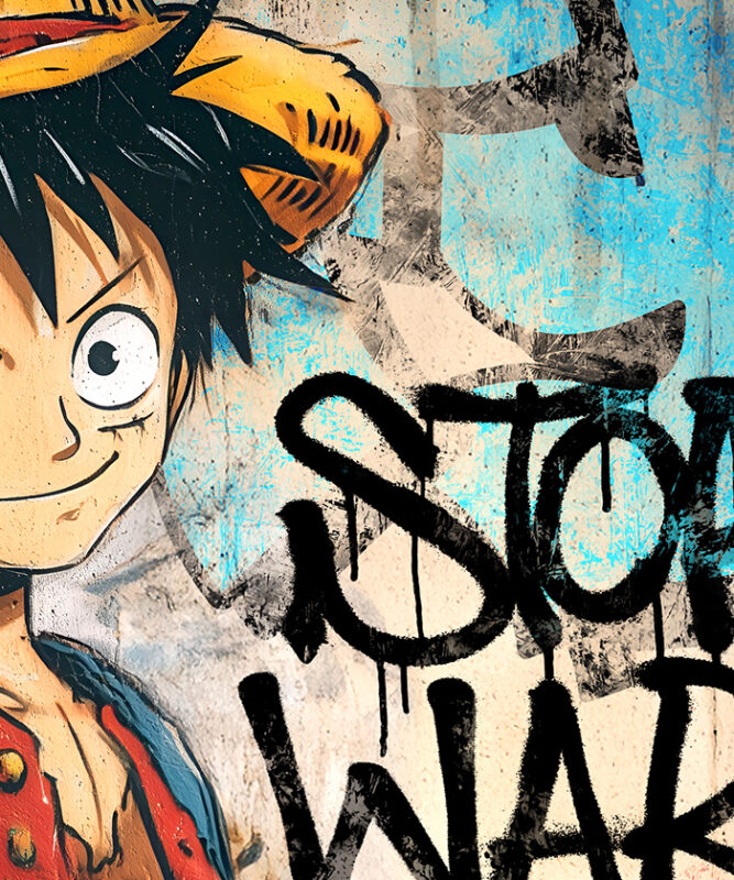 Tableau Luffy One Piece Mur street-art graffiti Stop War - Tableau Deco