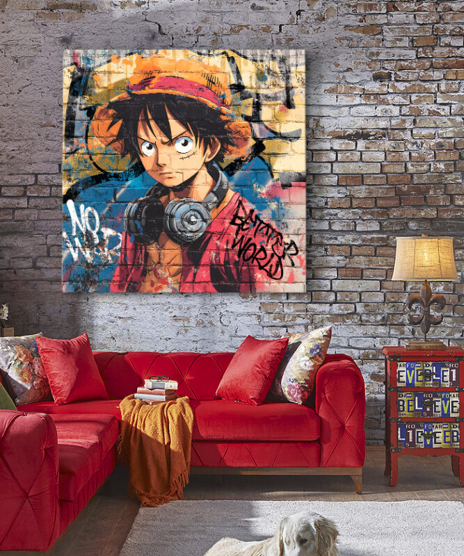 Tableau Luffy One Piece Mur street-art graffiti - Tableau Deco