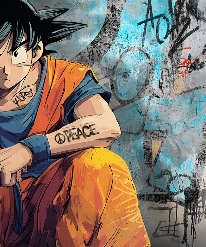 Tableau déco Dragon Ball Son Goku street art mur graffiti Nike ...